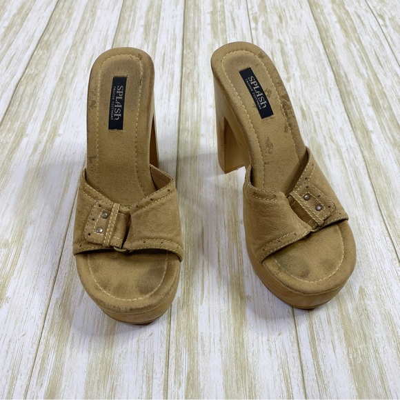 Vintage | Shoes | Vintage Y2k Splash Tan Brown Wooden Platform Heels ...